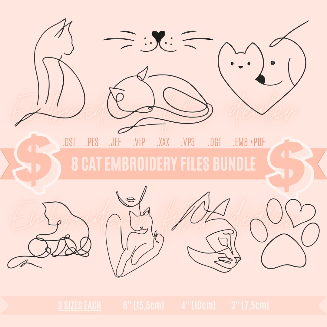 Bundle 8 Embroidery Design Cat. Embroidery Files for Machine. Cute and ...