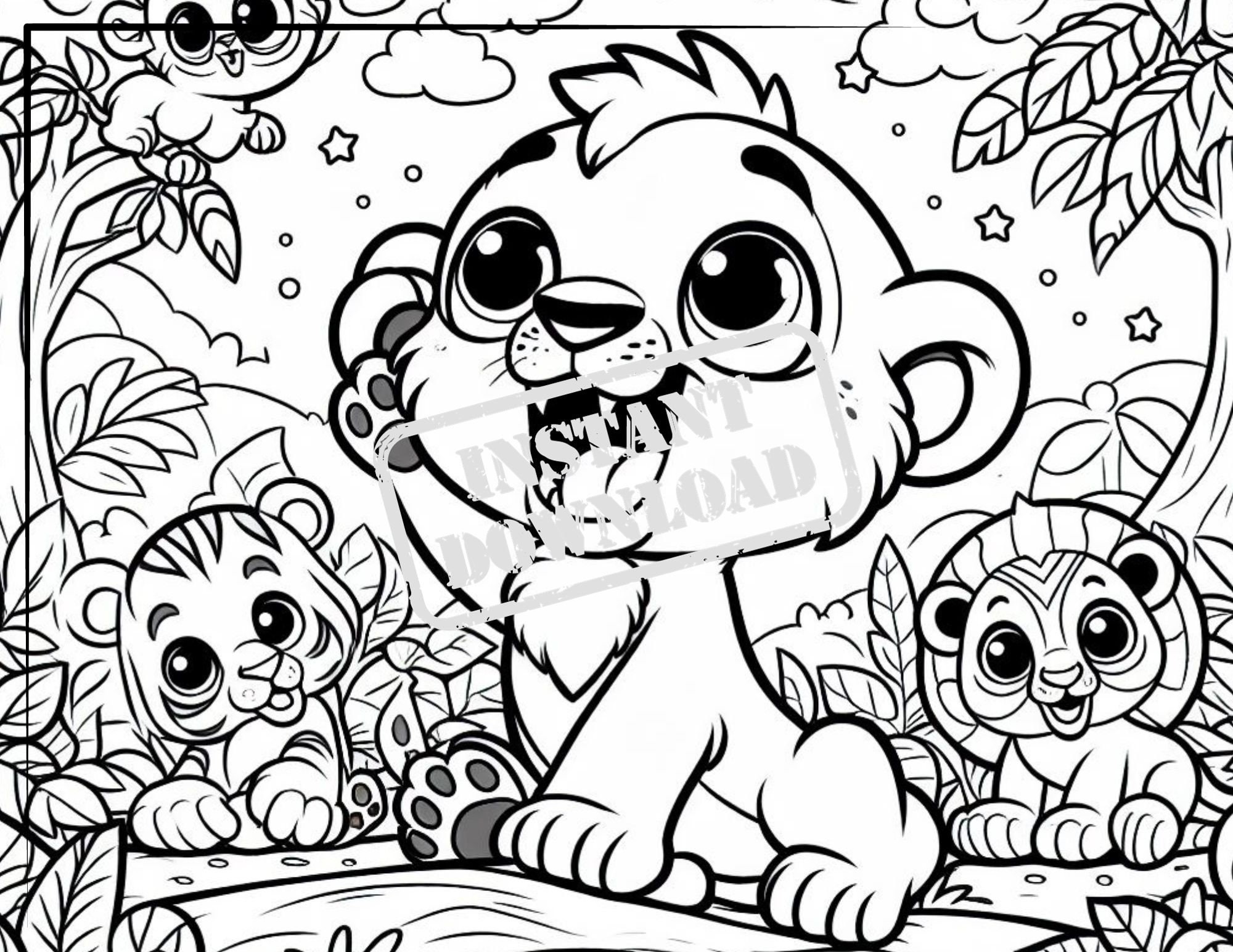 Lion Cub in Forest for Kids, Coloring 55 Page Download, Big Cat Line ...