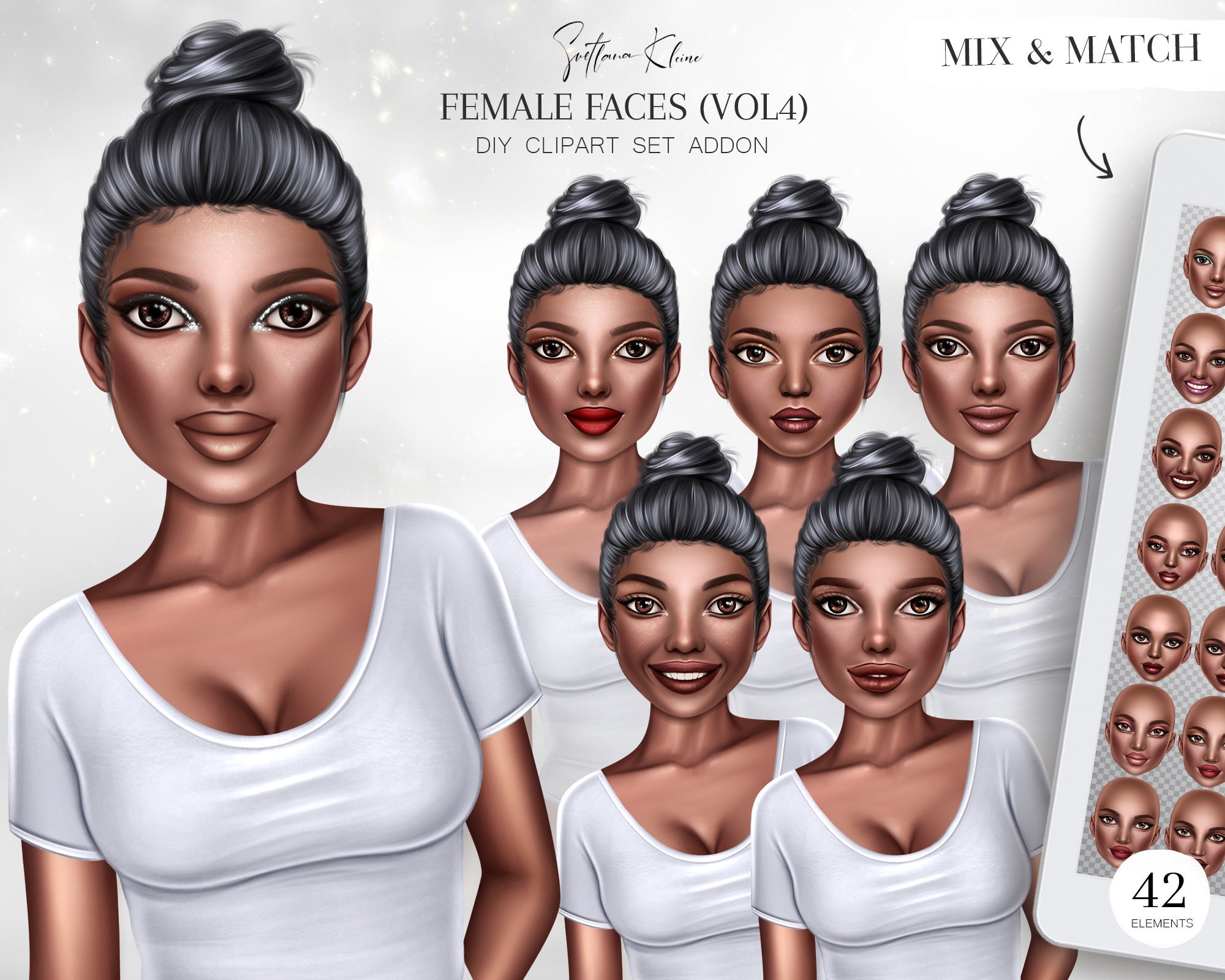 African American Woman Faces Clip Art Add-on Black Woman - Etsy