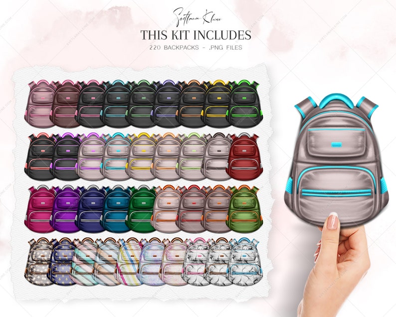 Backpacks Clip Art Bags Clipart Briefcases PNG School Bags - Etsy