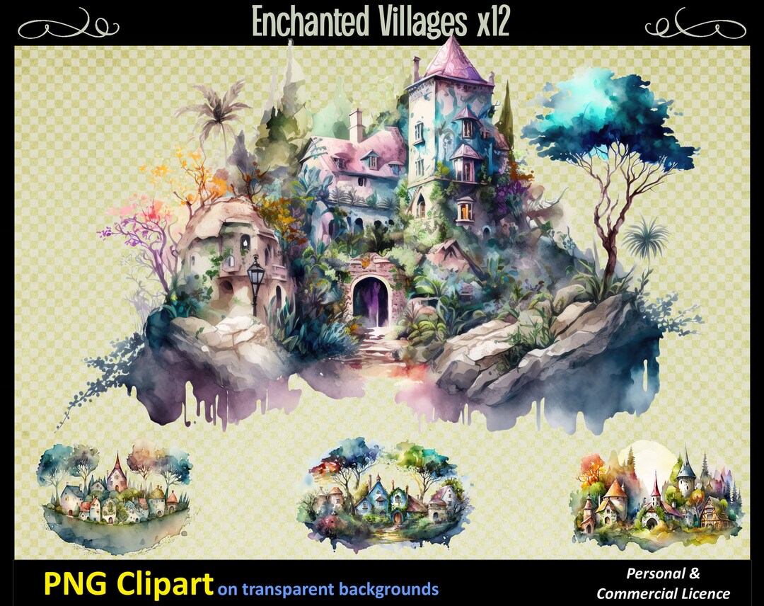 Enchanted Village Clipart Png, X12 Images, Watercolour, Magic Town ...