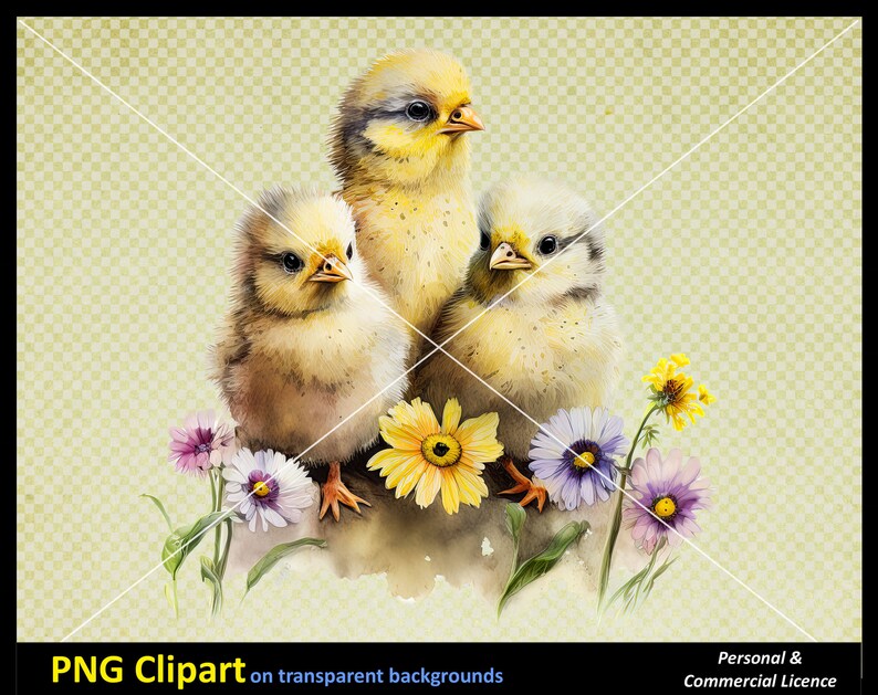 Watercolor Spring Chicks Floral Easter Decor Clipart Set - Etsy