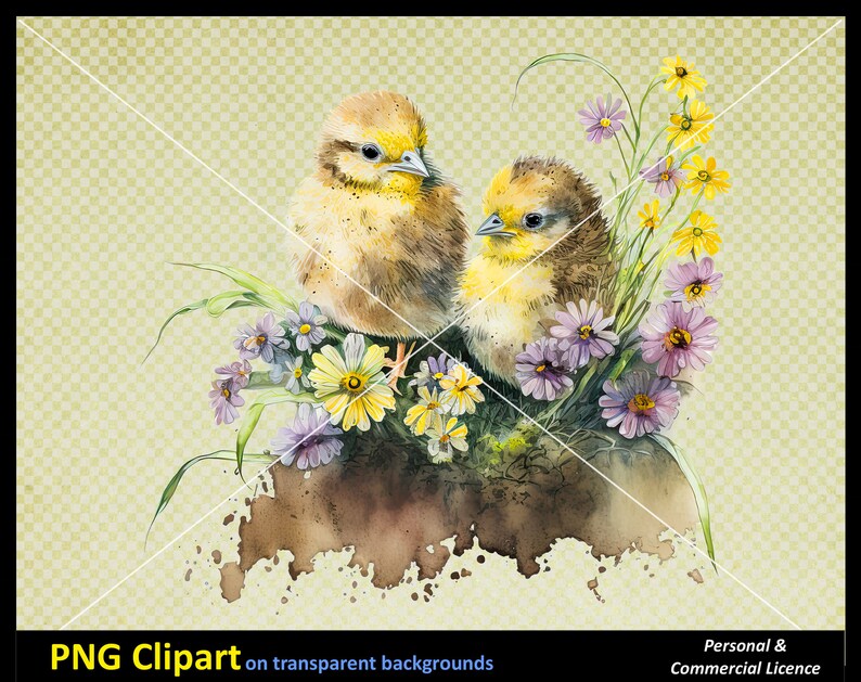 Watercolor Spring Chicks Floral Easter Decor Clipart Set - Etsy