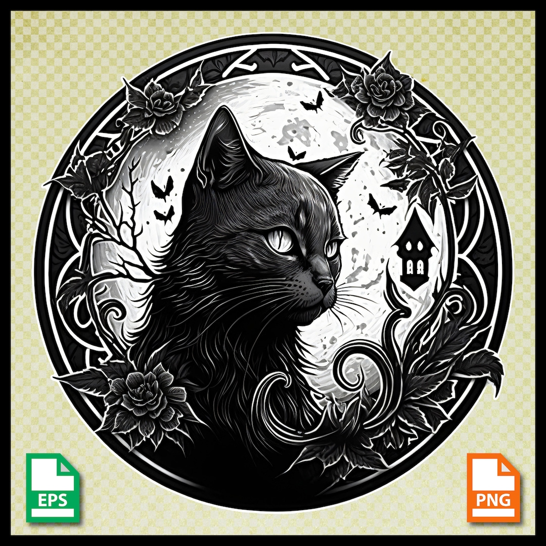 Gothic Black Cat Design Png, Printable Digital Download, Feline Eps ...