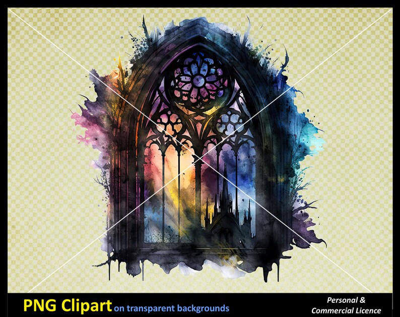 Gothic Window Clipart Png X6 Watercolour Horror Instant - Etsy