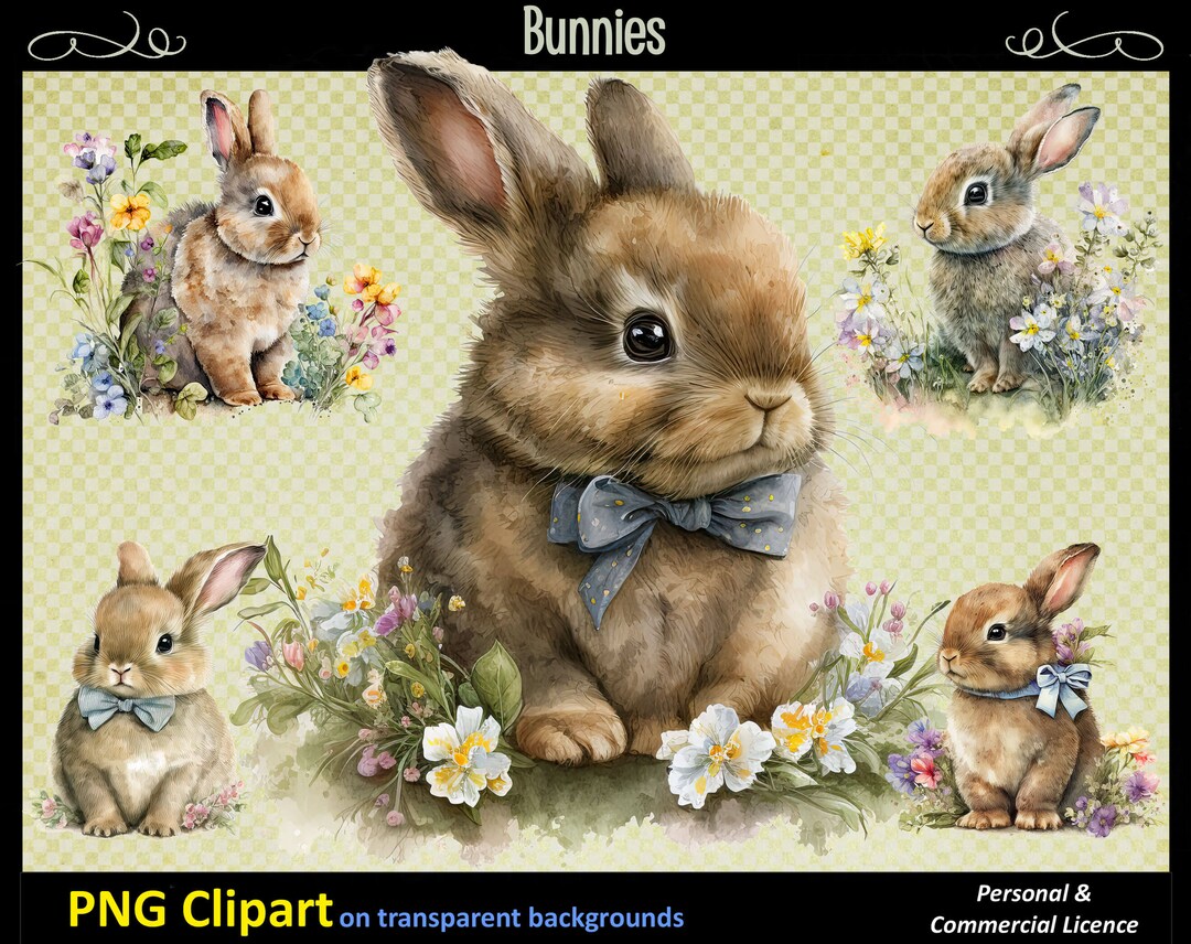 Bunny Clipart Png, Six Images, Easter Themed Rabbits, Spring Season ...