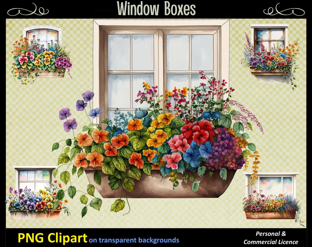 Window Boxes Clipart Png, Six Images, Gardening, Spring Season, Digital ...