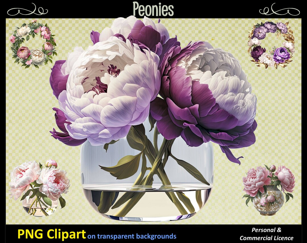 Peonies Floral Watercolor Clipart, Summer Garden Floral Clipart ...