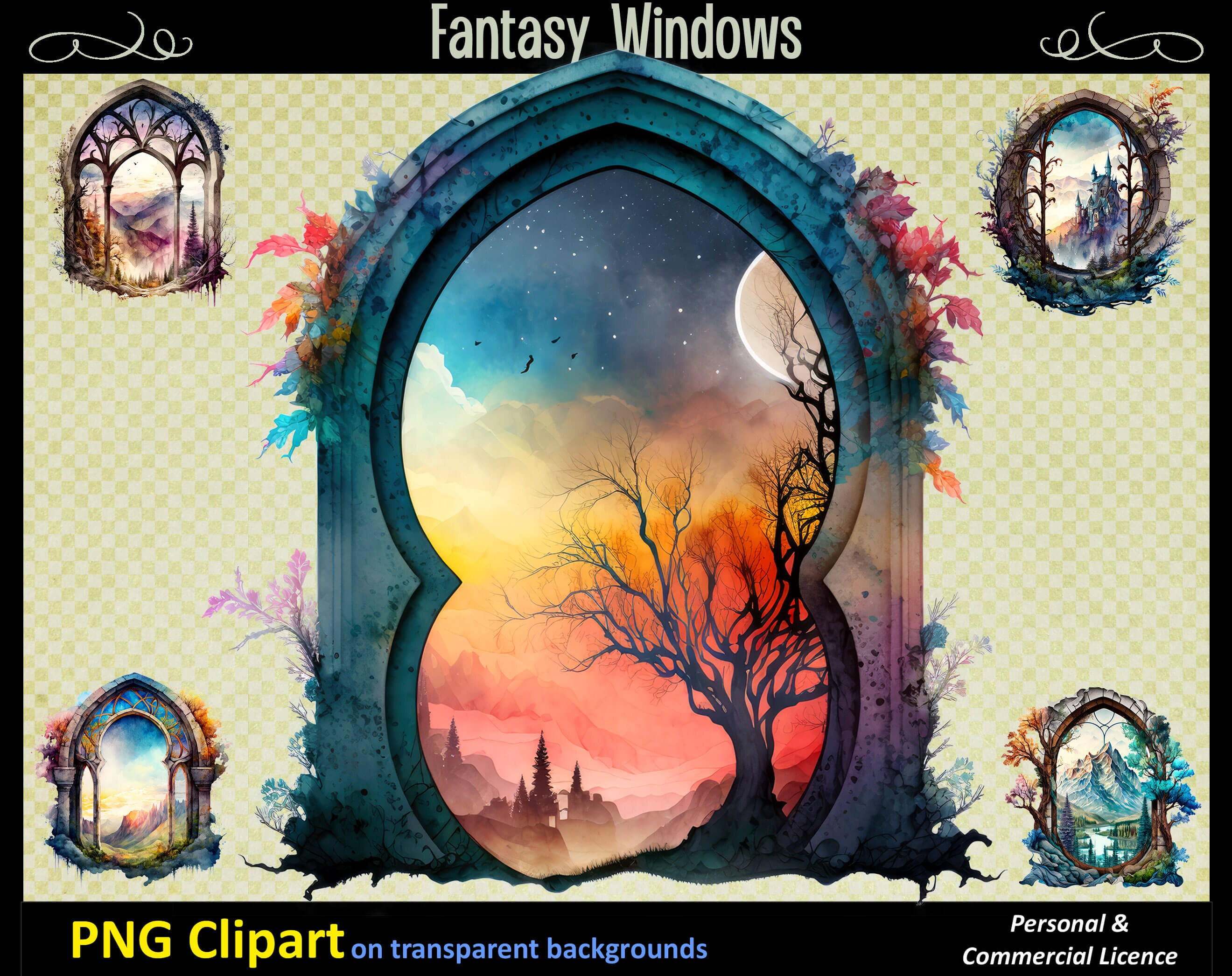 Fantasy Window Clipart Png X12 Watercolour Bundle Instant - Etsy Australia