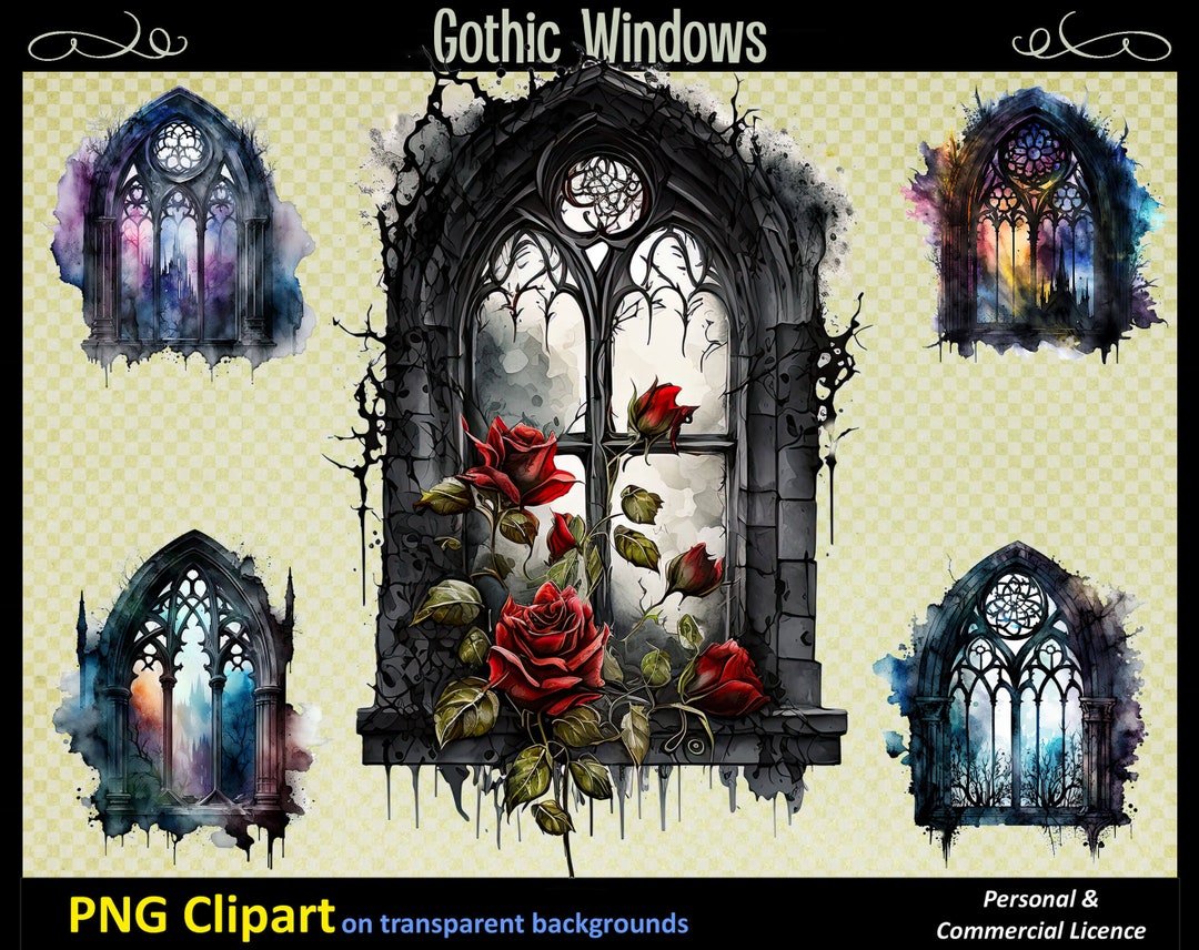 Gothic Window Clipart Png, X6, Watercolour, Horror, Instant Digital ...