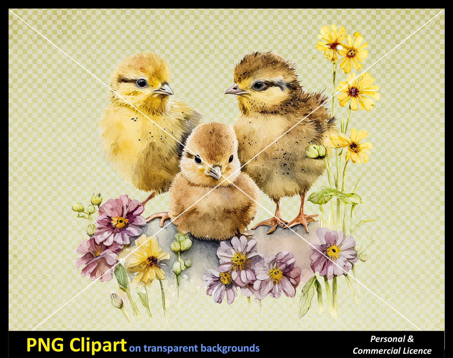 Watercolor Spring Chicks Floral Easter Decor Clipart Set - Etsy