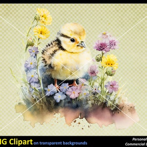 Watercolor Spring Chicks, Floral Easter Decor, Clipart Set, Digital ...
