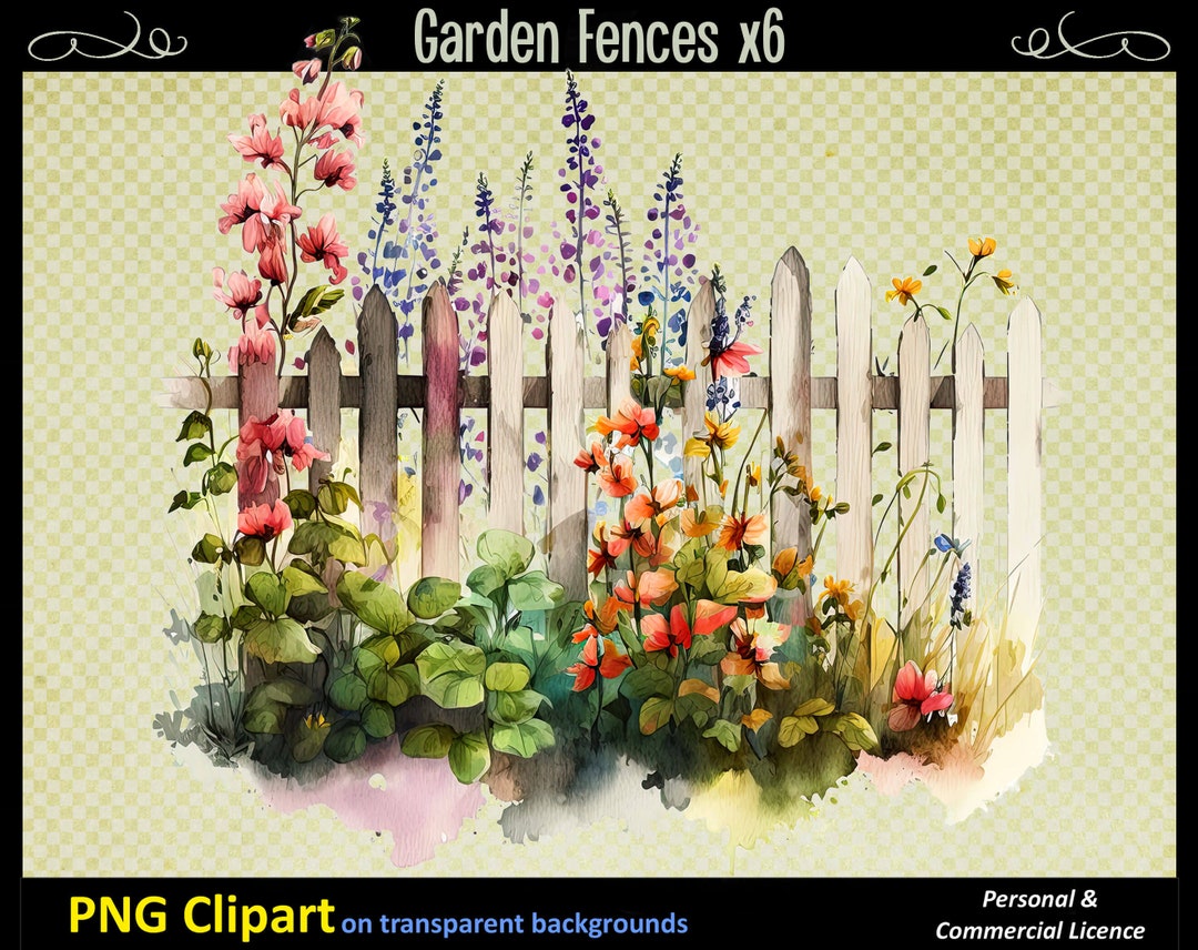 Garden Fence Clipart Png, Six Images, Picket Fence and Flowers, Spring ...