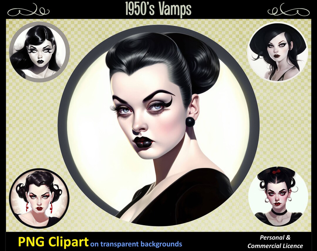 Female Vamps 1950's Pinups Clipart Png, X5 Images, 10x10, Femme Fatale ...