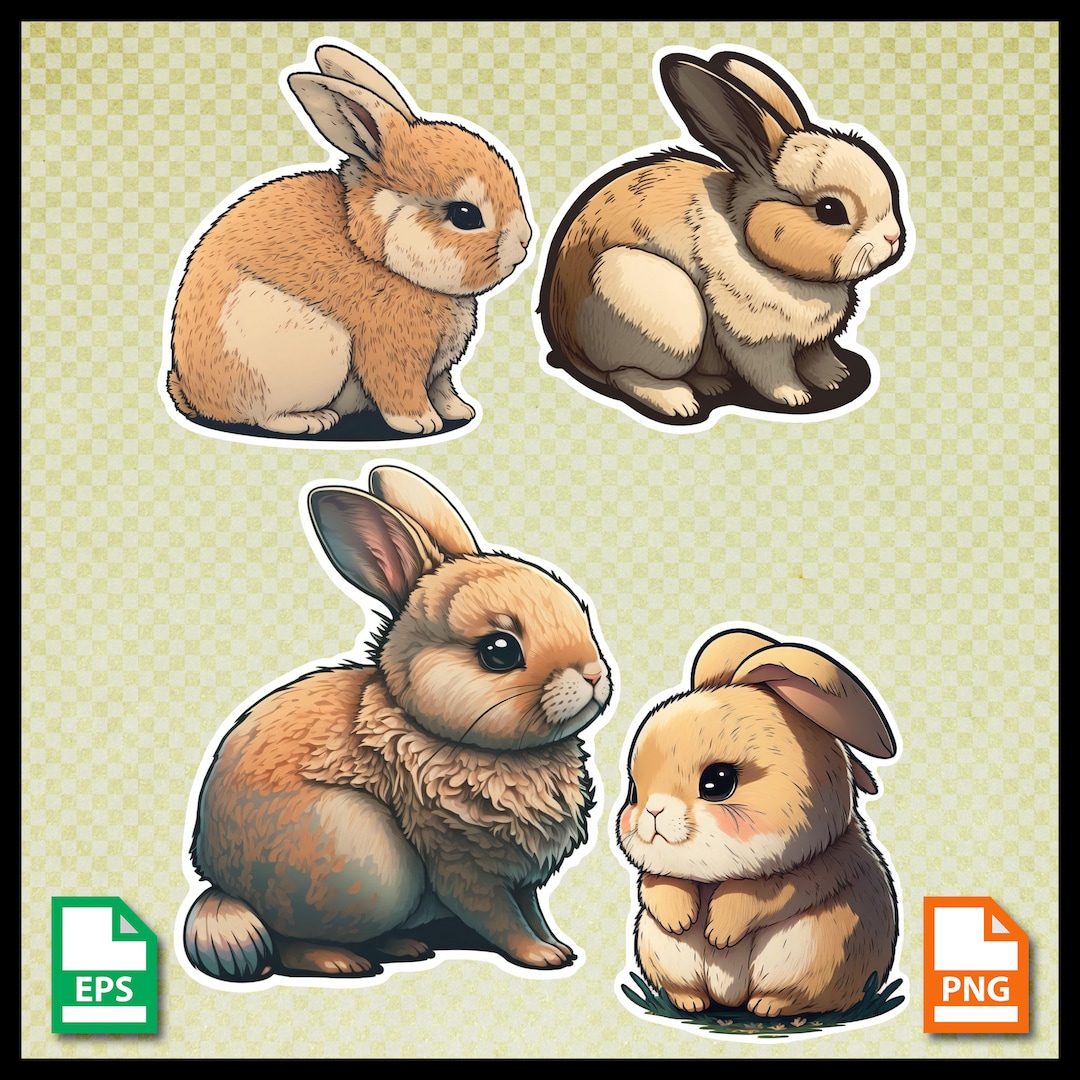 Cute Rabbits Printable Graphic, Kawaii Rabbits, Rabbits Png, Silhouette ...
