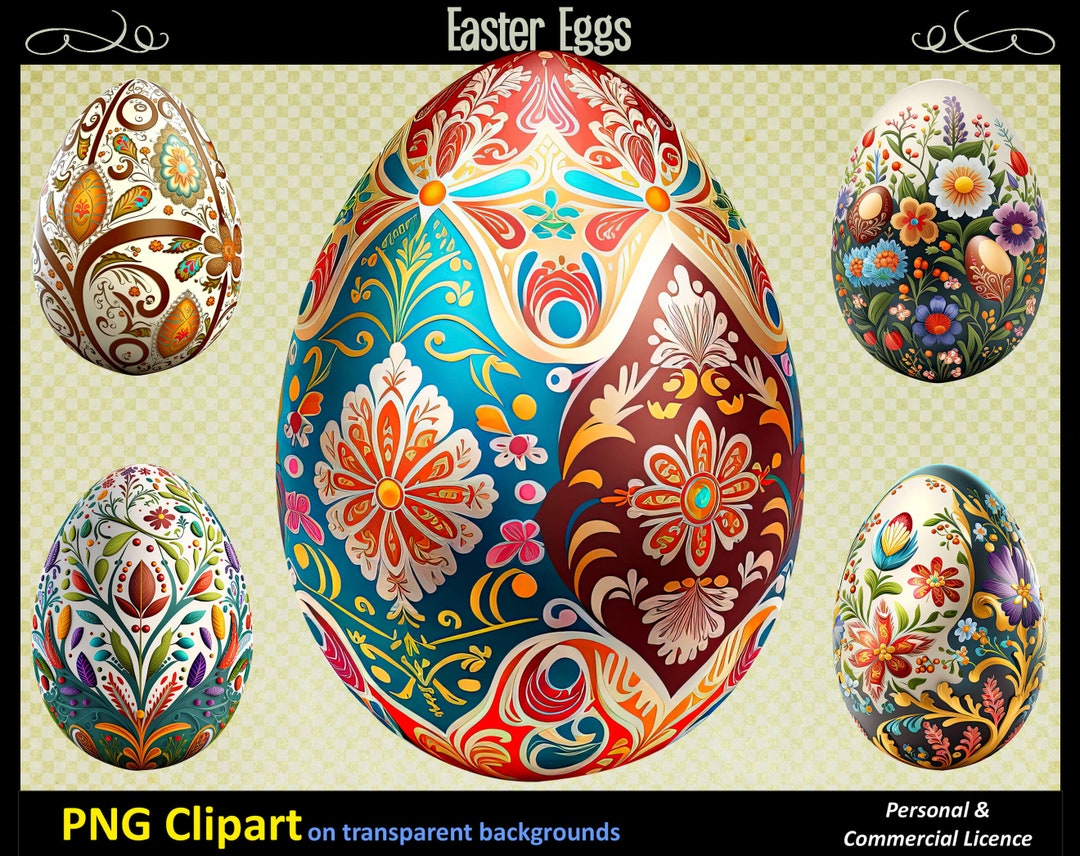 Easter Eggs Clipart Png, Six Images, Folk Art Painted, Spring Season ...