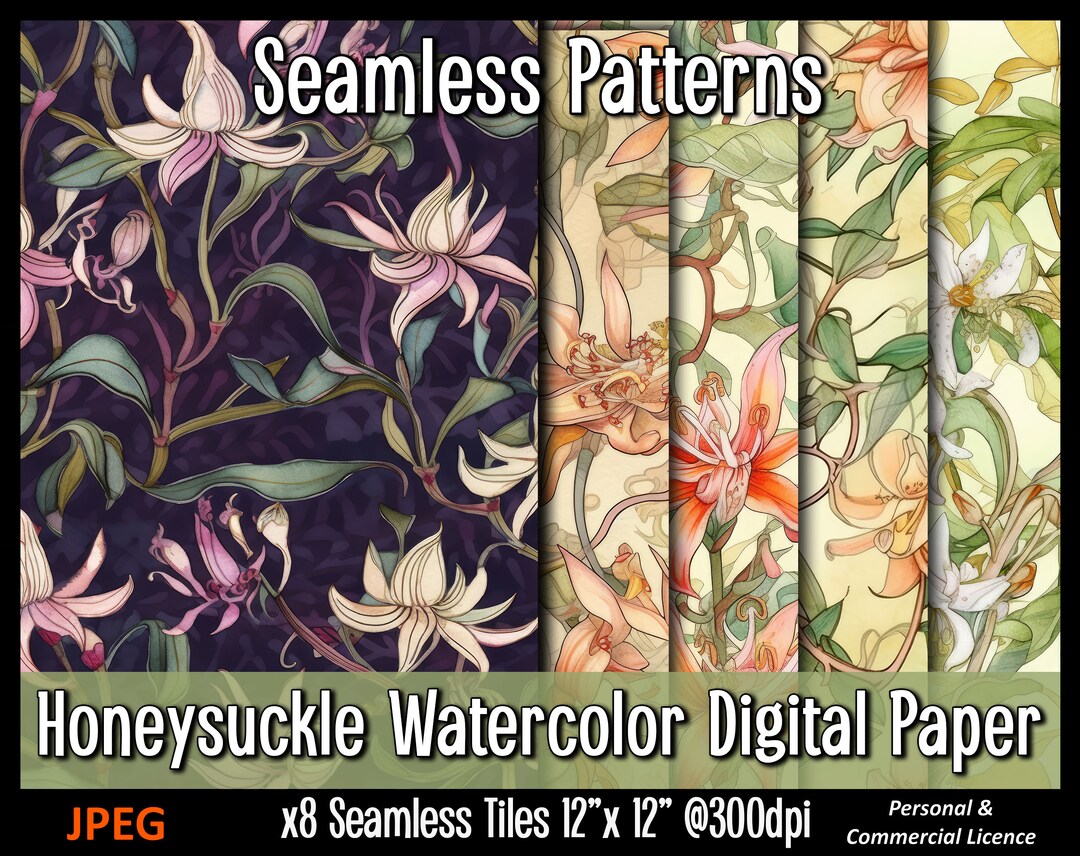 Honeysuckle June Birth Flower Clipart Seamless Pattern Scrapbooking ...