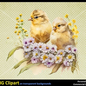 Watercolor Spring Chicks, Floral Easter Decor, Clipart Set, Digital ...
