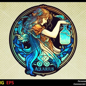 Aquarius Zodiac Printable Graphic Zodiac Png Horoscope Eps - Etsy