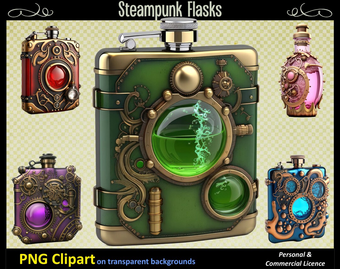 Steampunk Flasks Clipart Png, X12 Images, Printable Design, Potion ...