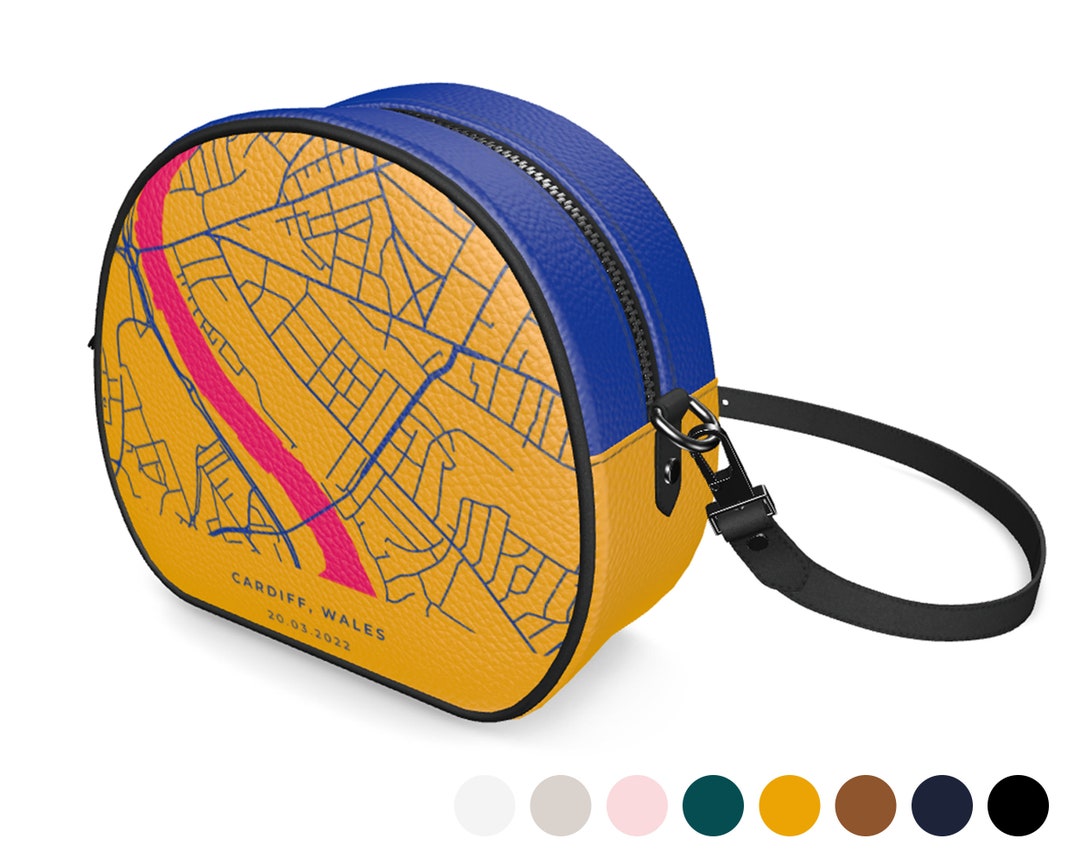 Leather Round Box Bag With Custom Map Third Anniversary Gift for Her ...