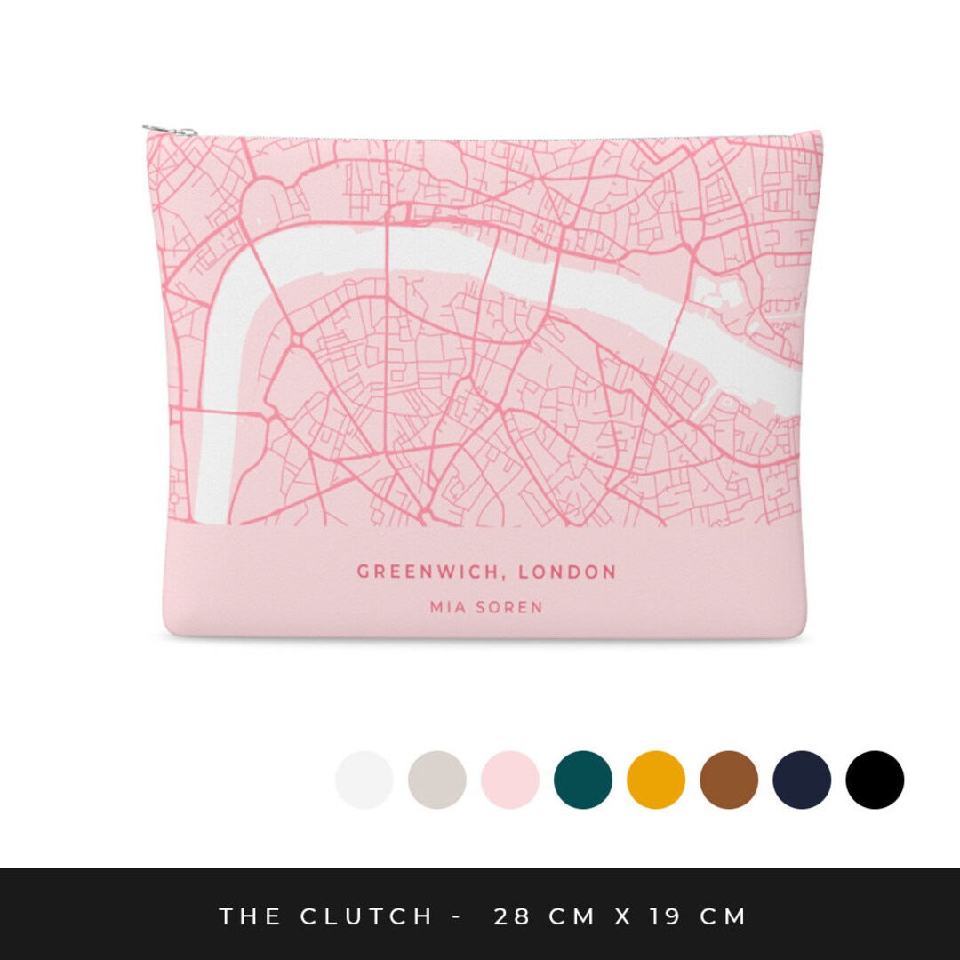 Leather Clutch Bag With Custom Map Third Anniversary Gift for Her ...