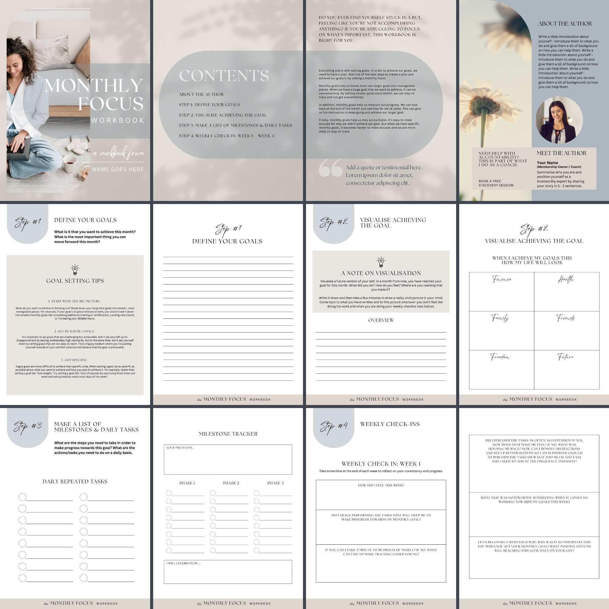 Monthly Focus Workbook Template. Template Features Monthly Focus, a ...