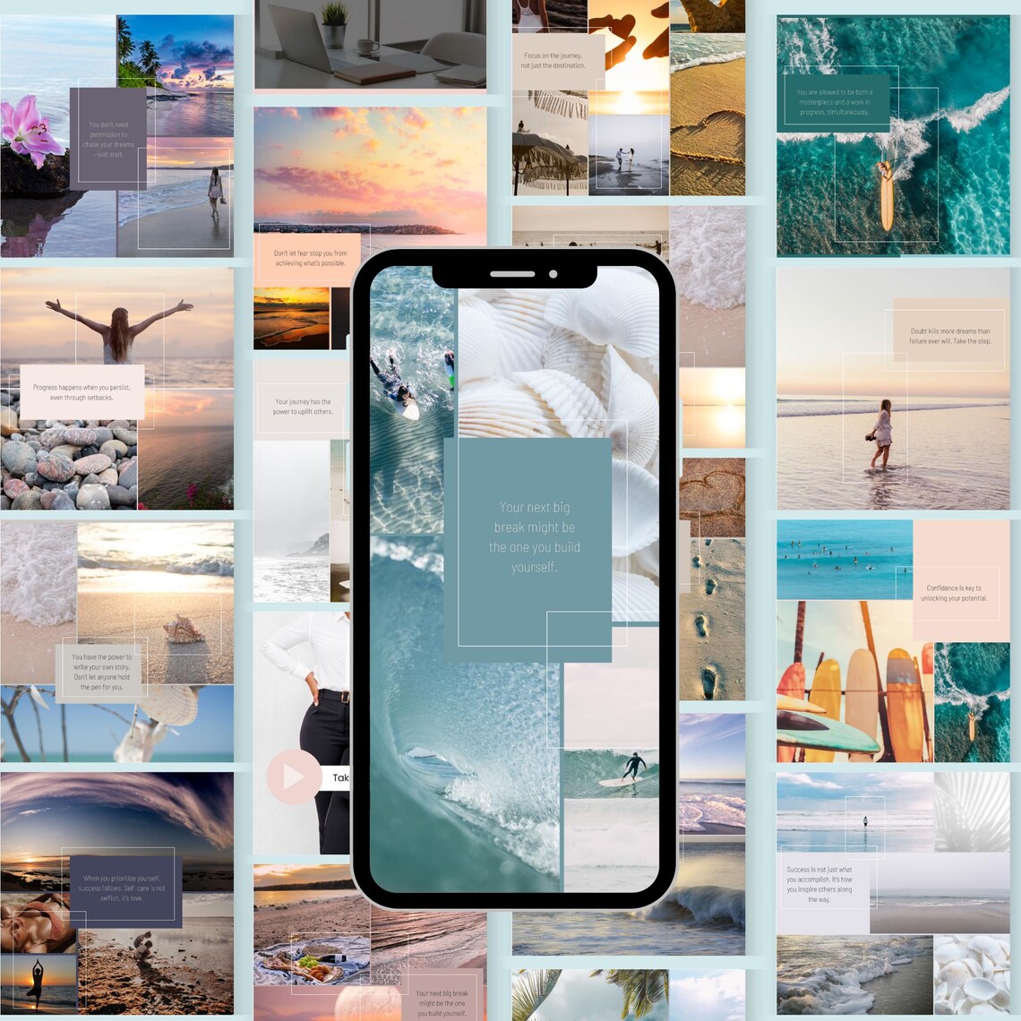 Instagram and Story Tropical Beach Quotes Template. Beach Instagram ...
