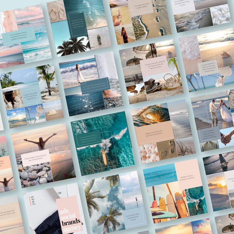 Instagram and Story Tropical Beach Quotes Template. Beach Instagram ...