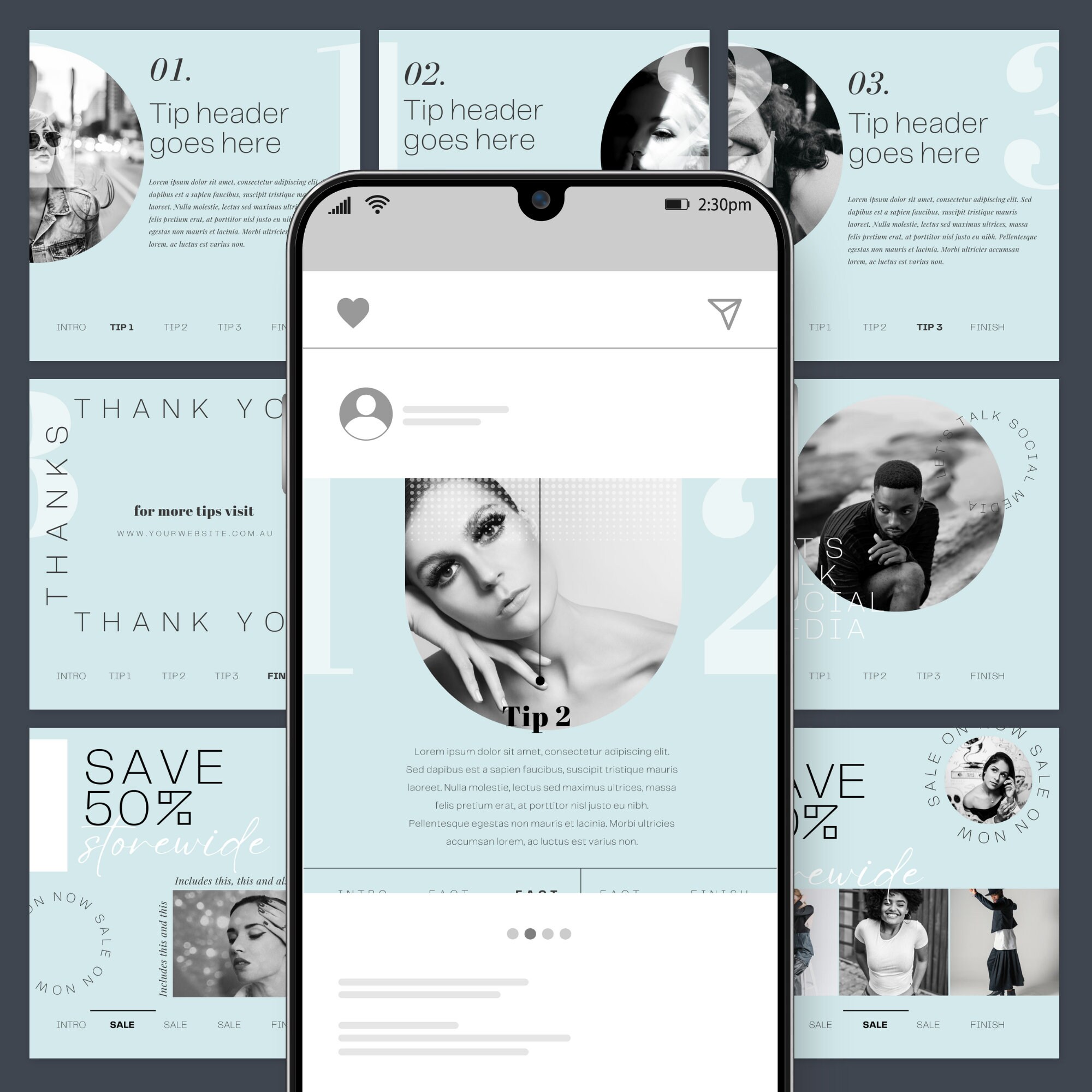 Instagram Carousel Template. Minimalist Aqua Sales Post, Instagram ...