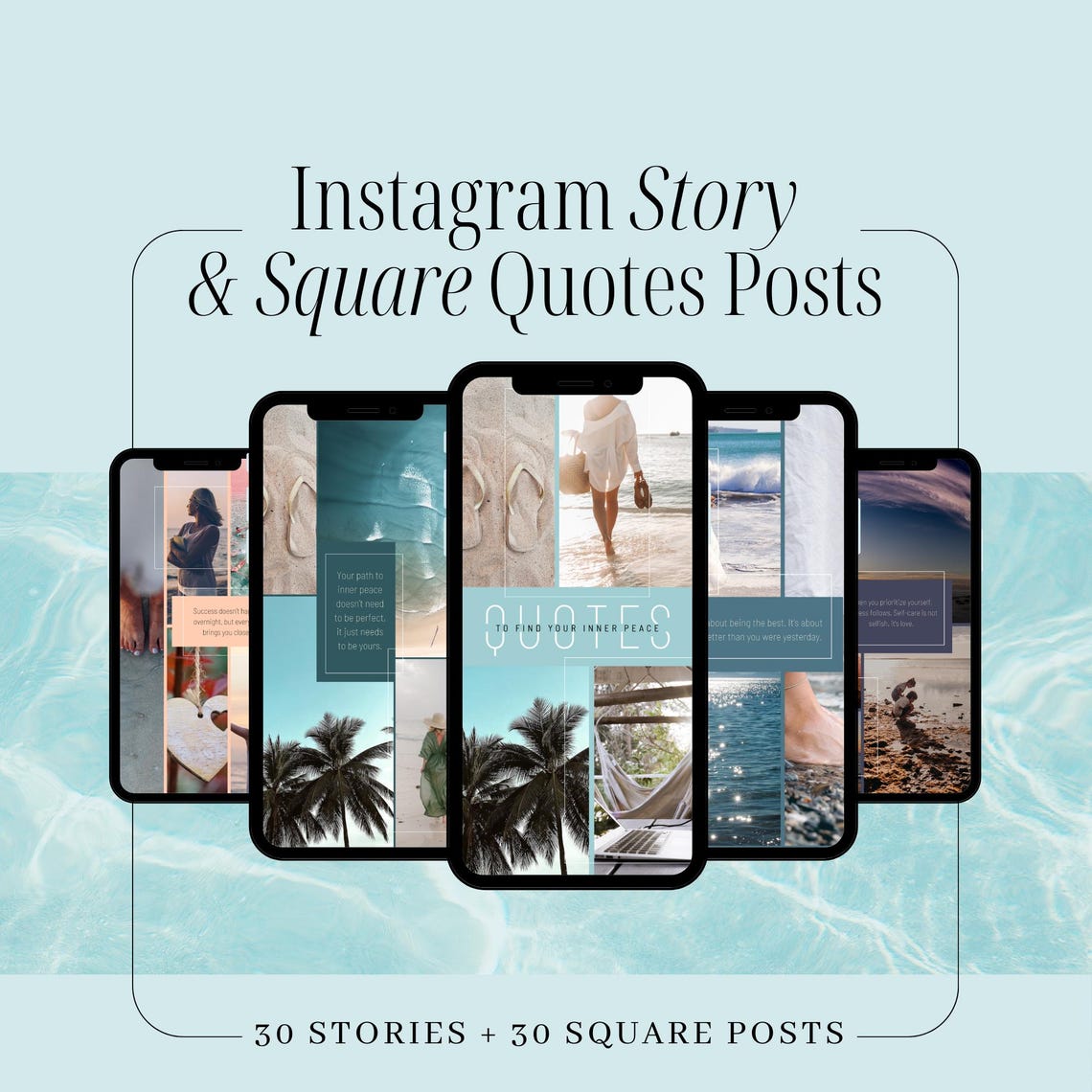 Instagram and Story Tropical Beach Quotes Template. Beach Instagram ...