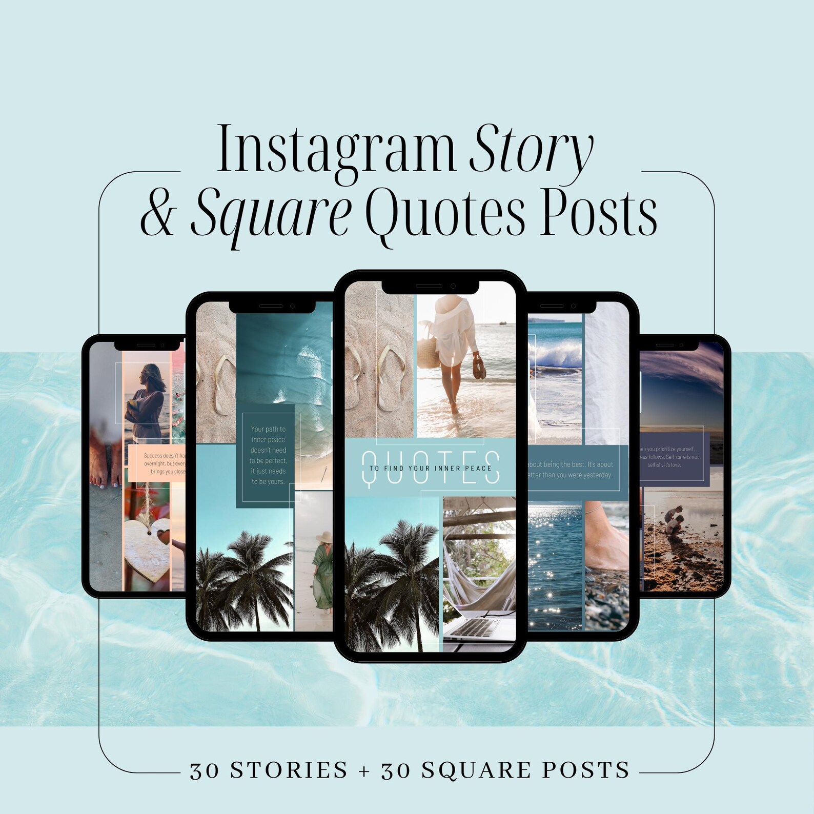 Instagram and Story Tropical Beach Quotes Template. Beach Instagram ...