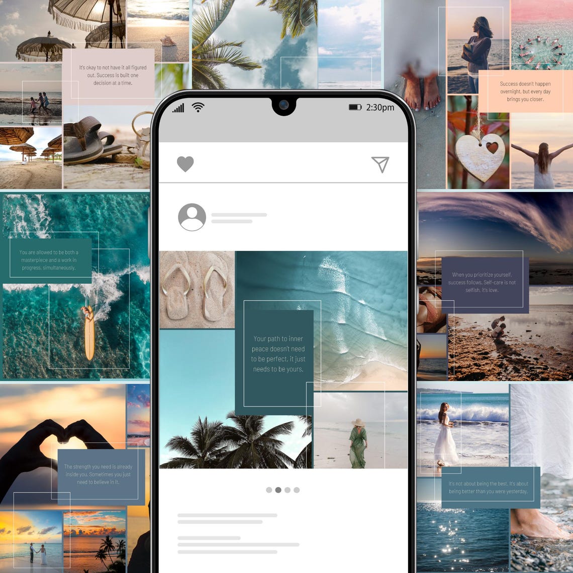 Instagram and Story Tropical Beach Quotes Template. Beach Instagram ...