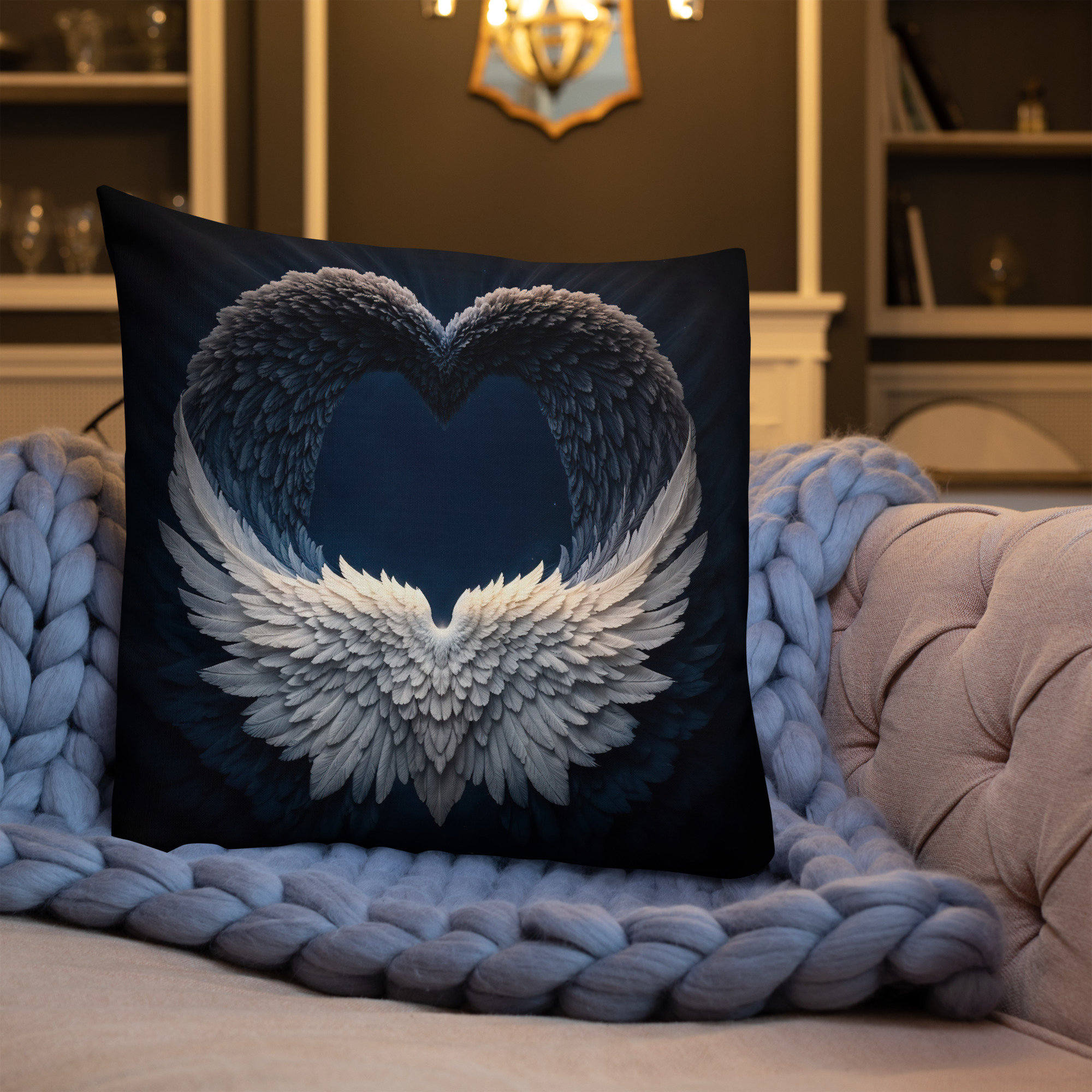 Premium Blue-based Angel Wings Pillow: Heavenly Decorative Cushion With ...