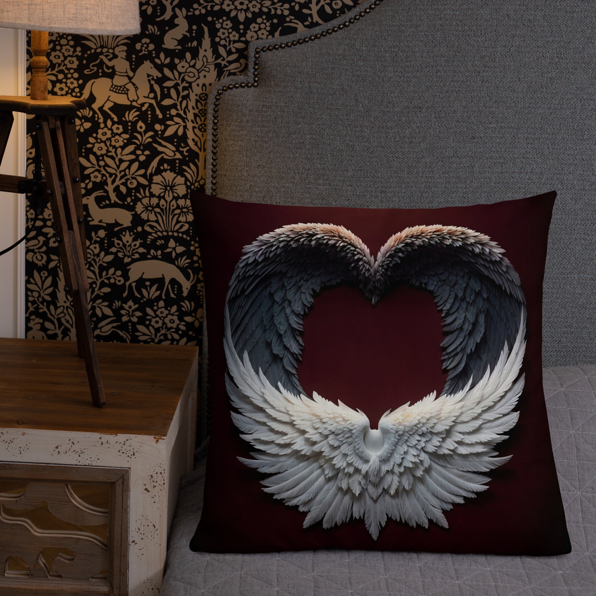 Premium Dark Red Based Angel Wings Pillow: Heavenly Decorative Cushion ...
