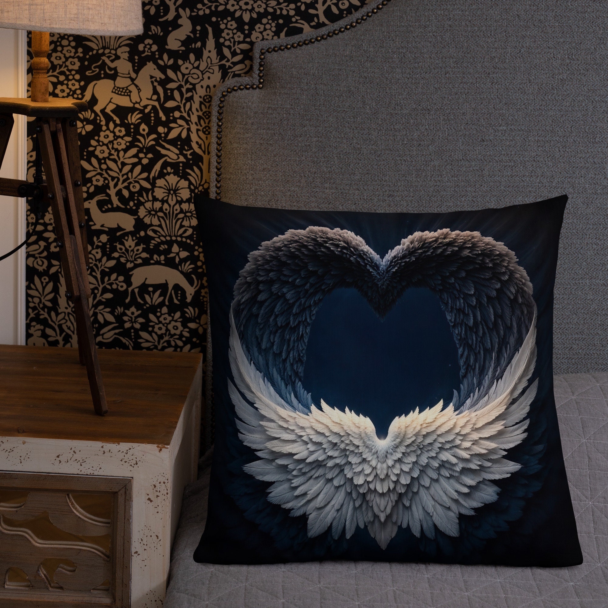 Premium Blue-based Angel Wings Pillow: Heavenly Decorative Cushion With ...
