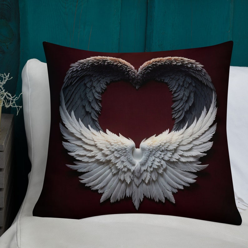 Premium Dark Red Based Angel Wings Pillow: Heavenly Decorative Cushion ...