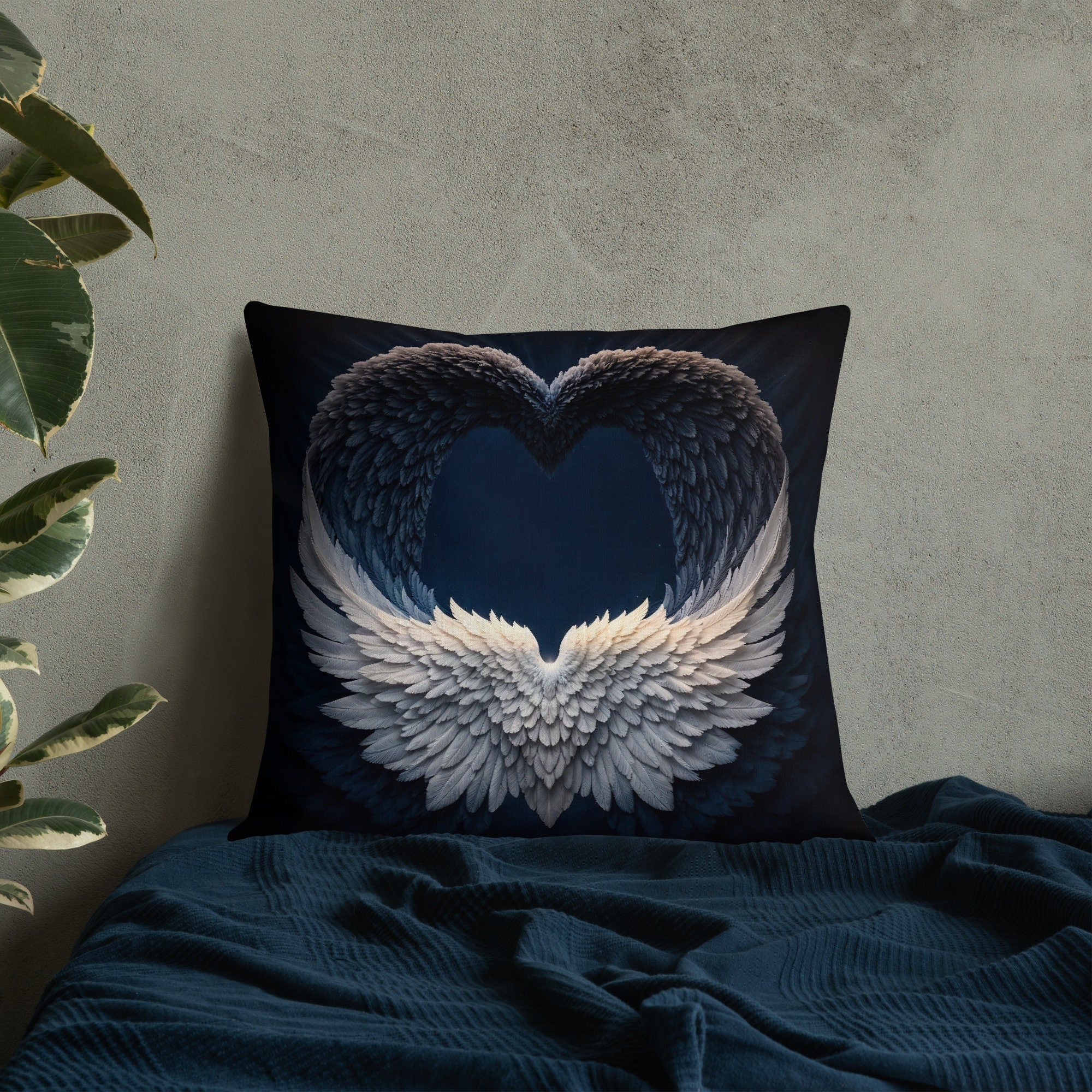 Premium Blue-based Angel Wings Pillow: Heavenly Decorative Cushion With ...