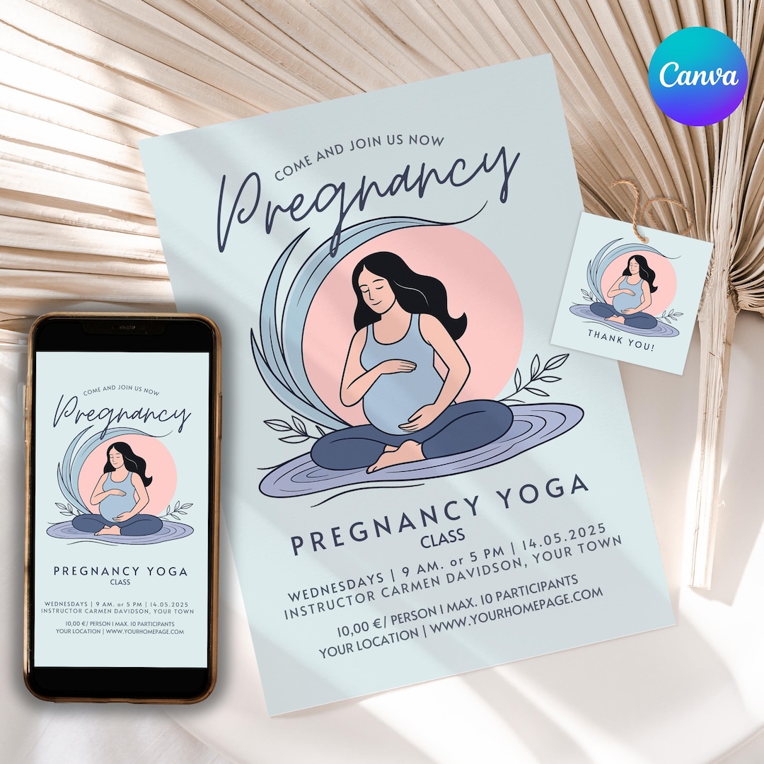 Pregnancy Yoga Flyer Template Canva Printable Mobile Version for ...