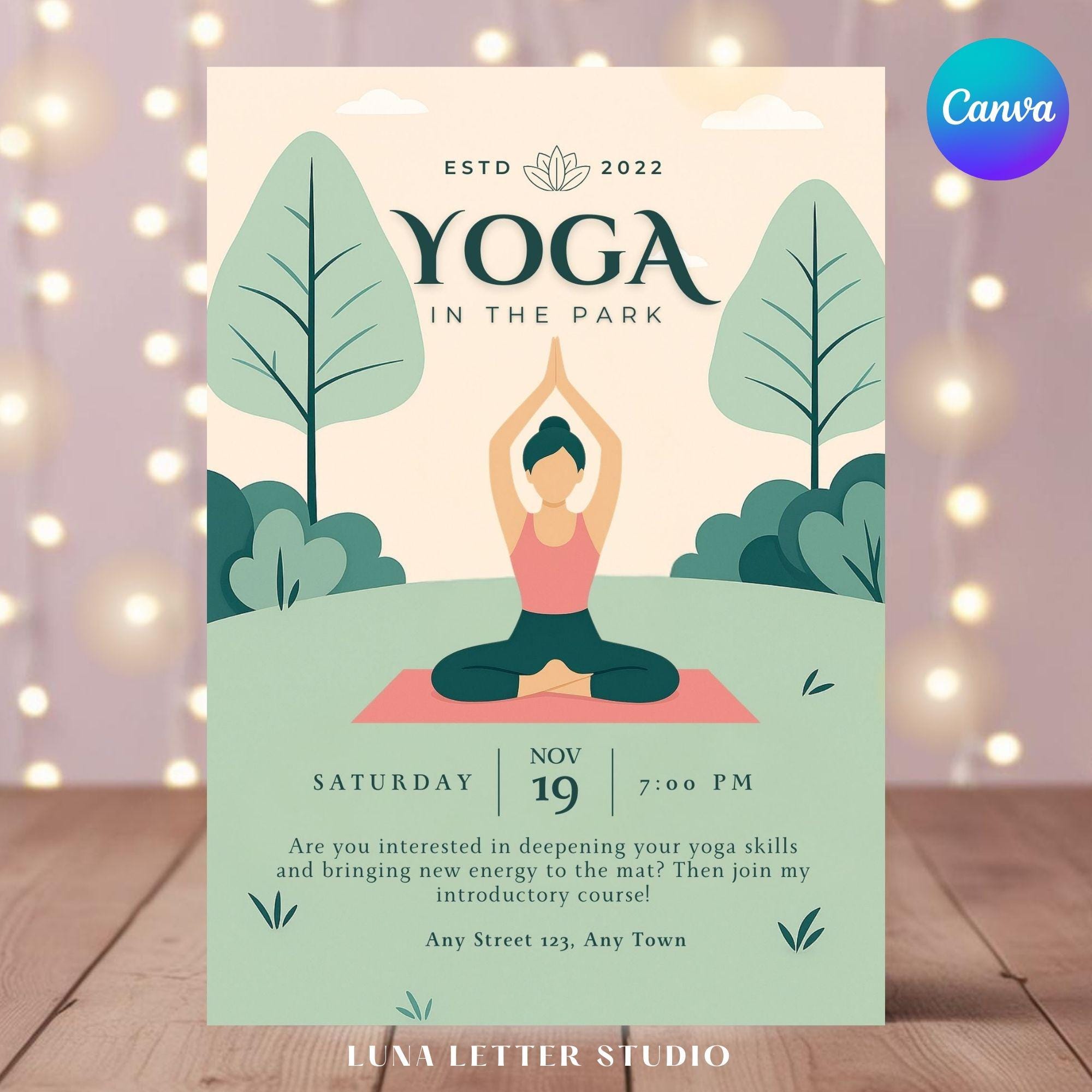 Editable Yoga Class Flyer Canva Template for Women Pastel Green for ...