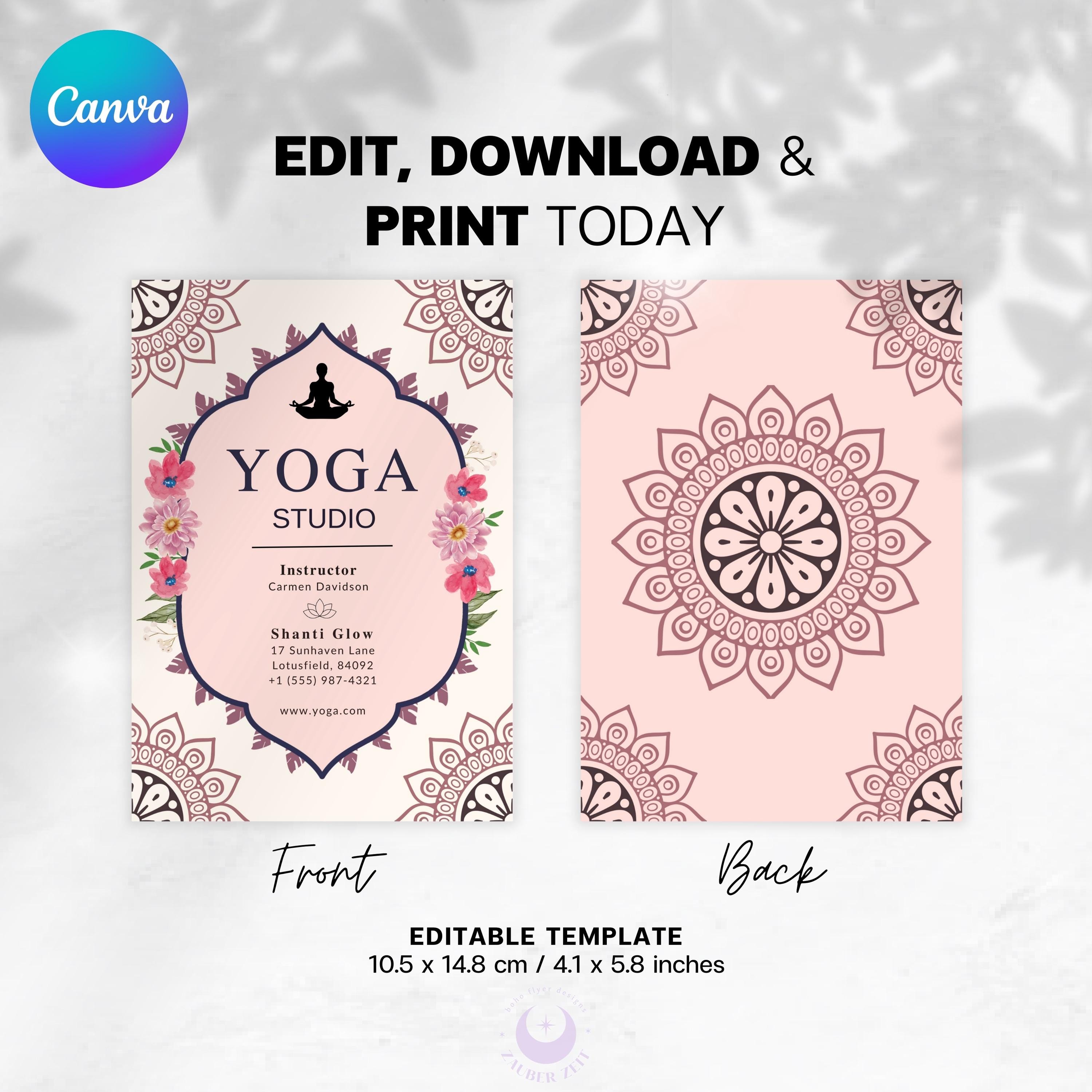 Editable Yoga Flyer Template Boho Mandala Canva Meditation Flyer ...