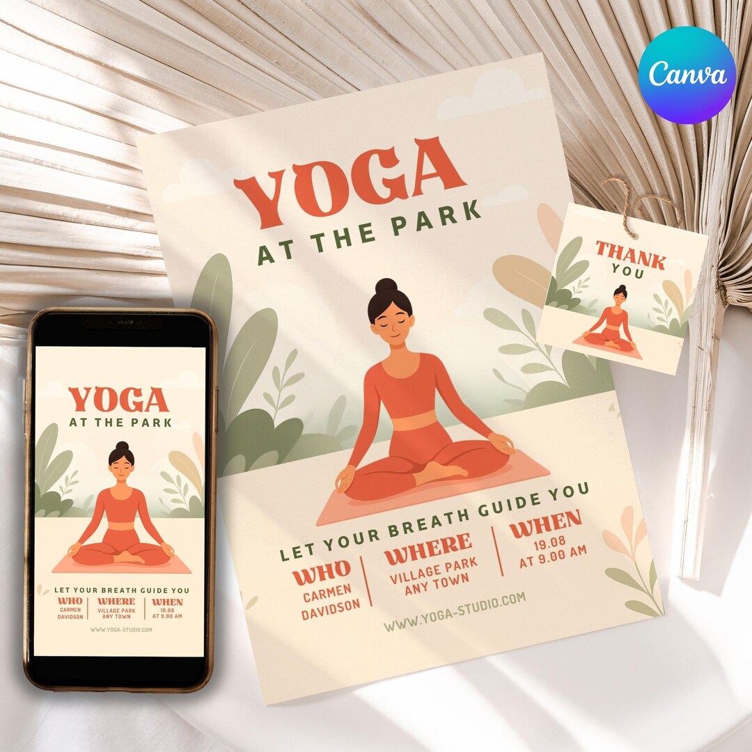 Yoga in the Park Flyer Canva Template Editable Outdoor Yoga Class ...