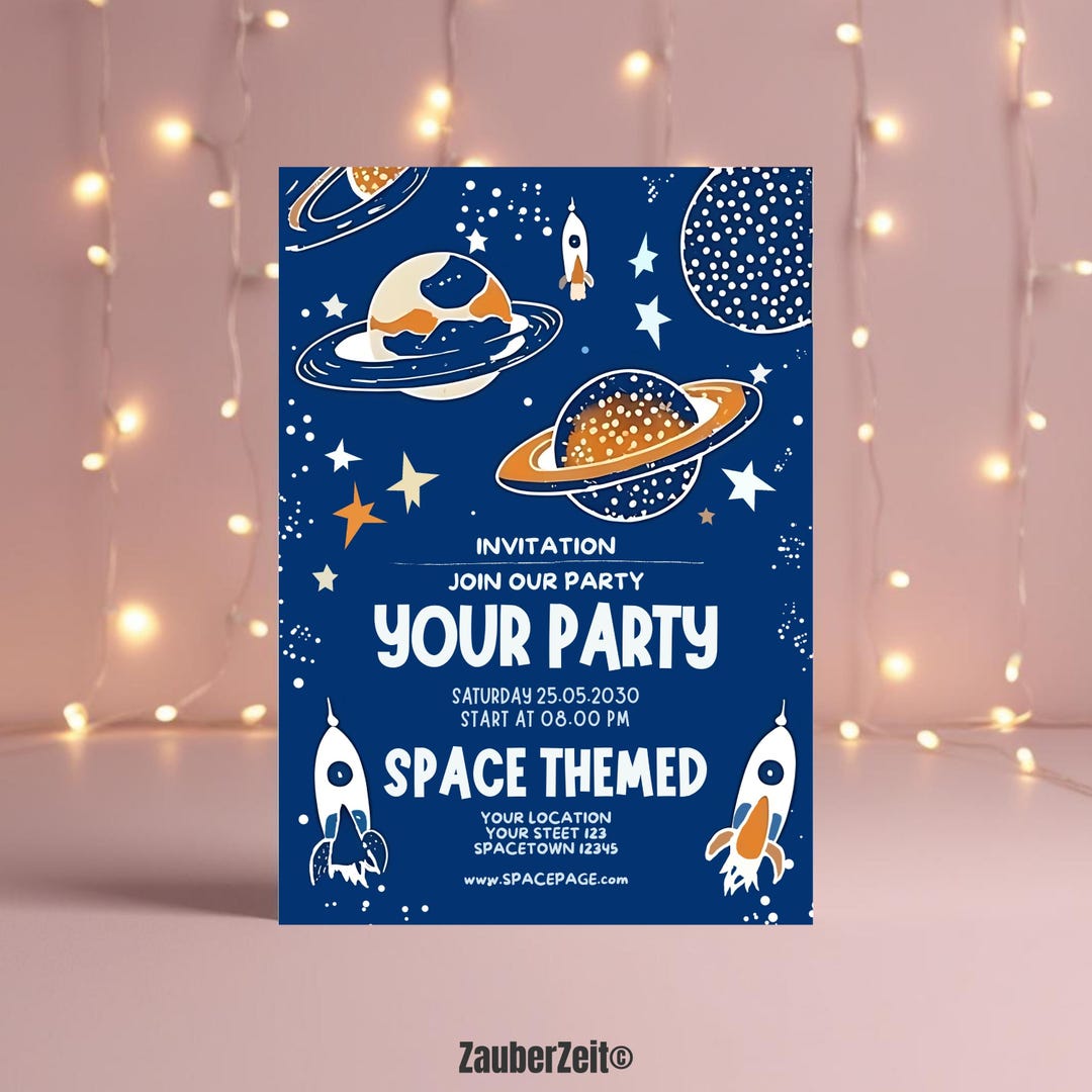 Editable Space Flyer Template Canva Customizable for Birthday Party ...