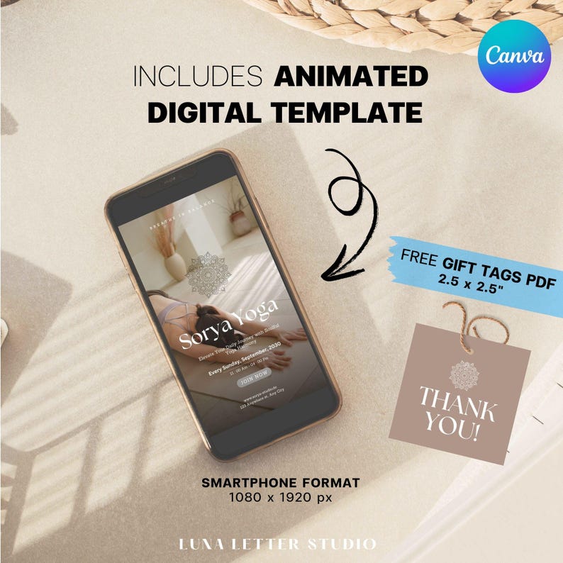 Yoga Pilates Flyer Canva Template Sand Brown Editable Wellness Fitness ...