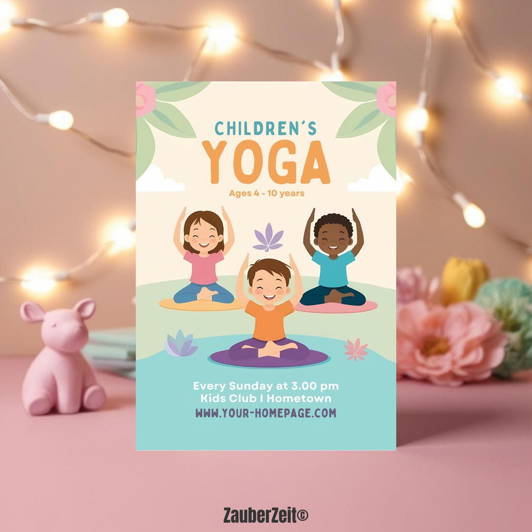 Kids Yoga Flyer Canva Template Editable Yoga Class Invitation ...