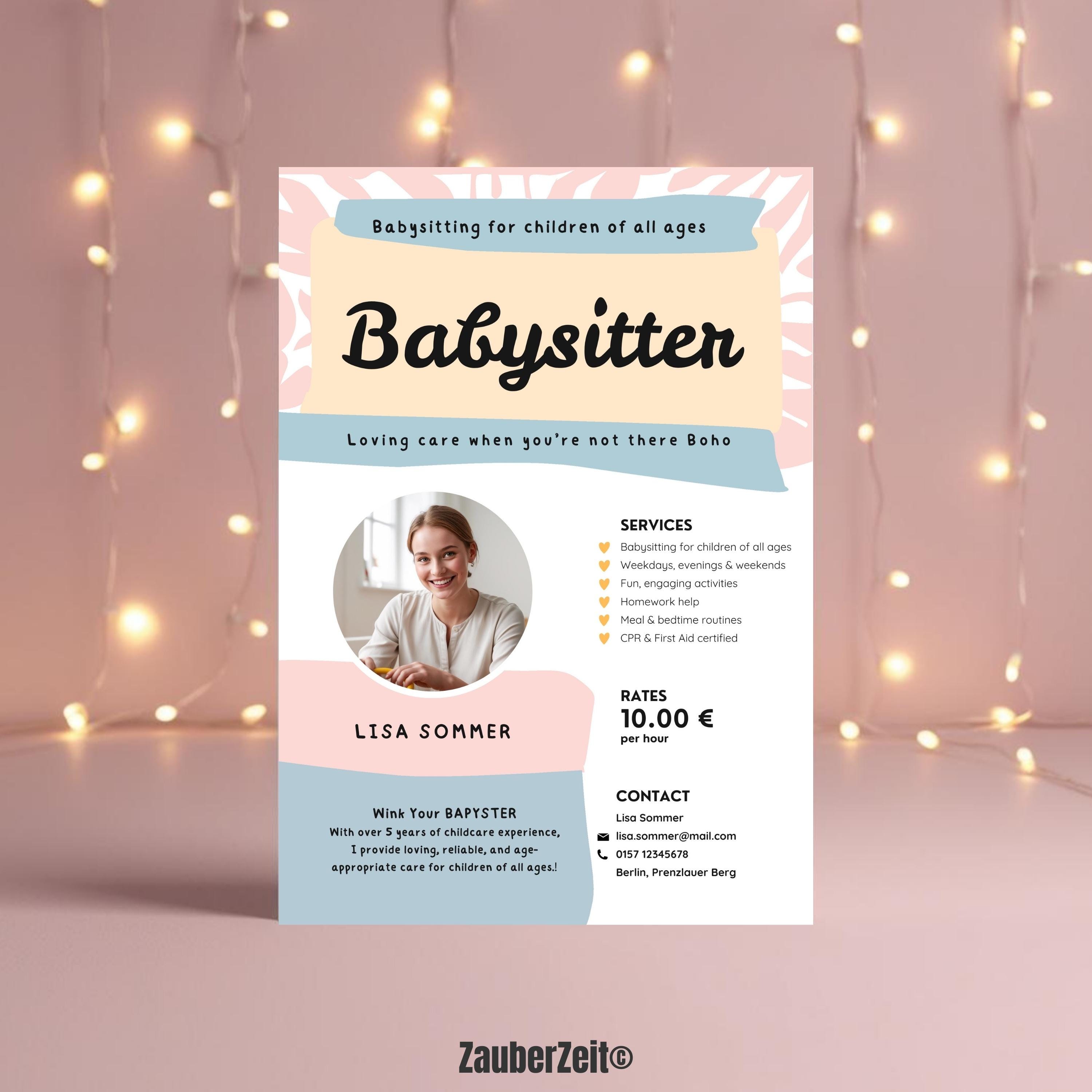 Editable Babysitter Flyer Canva Template Childcare Service Printable ...