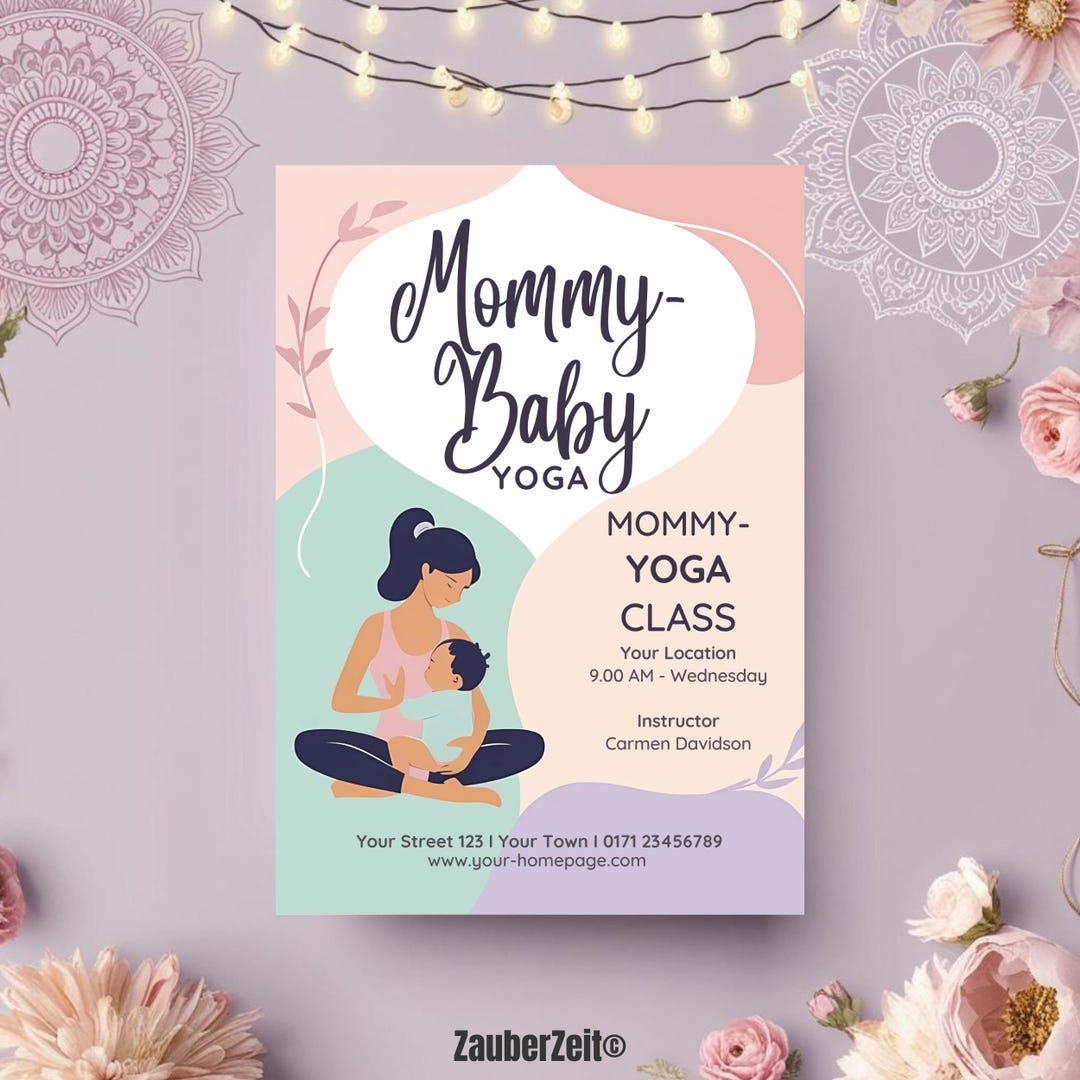 Editable Mama and Baby Yoga Flyer Canva Template Pastel Colors ...