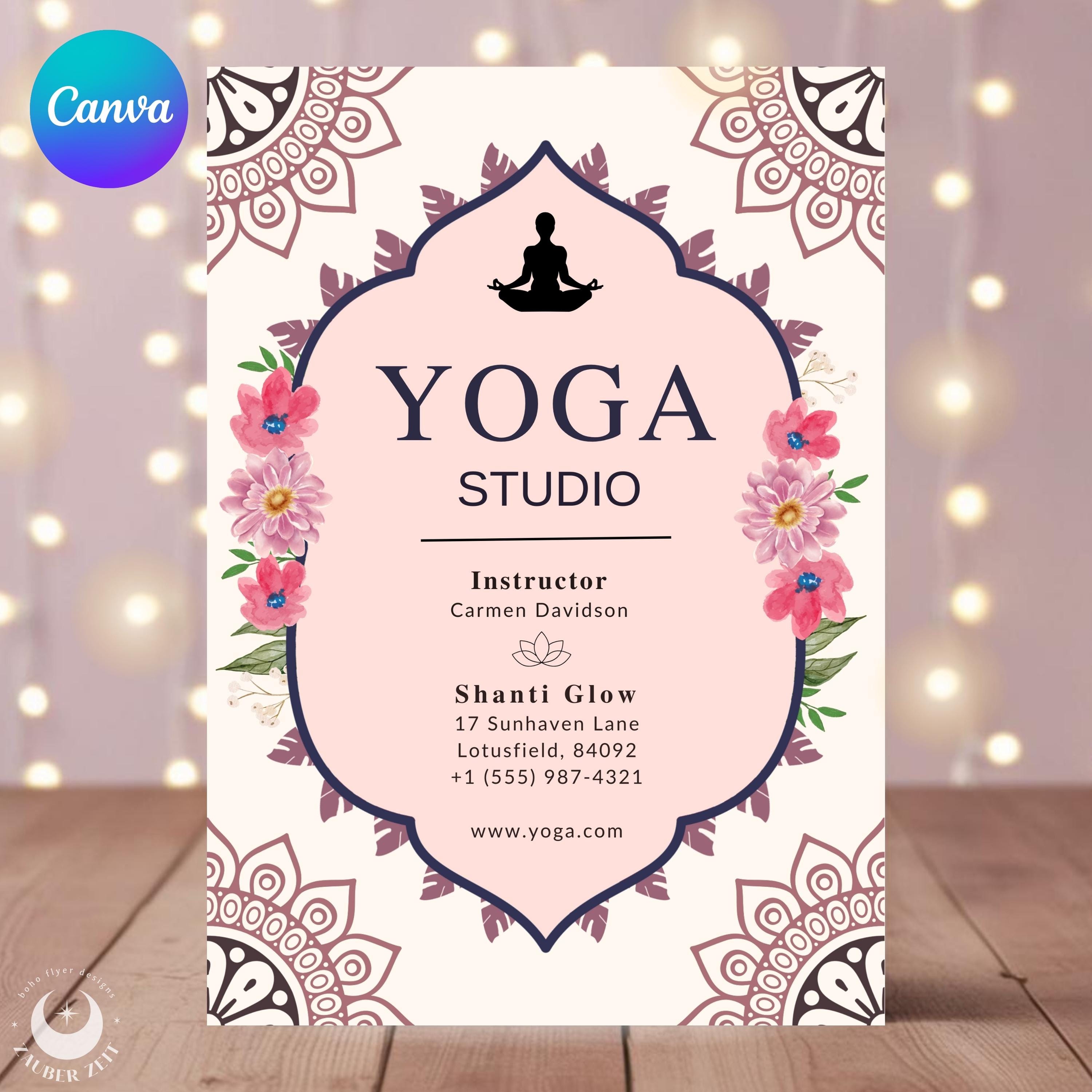 Editable Yoga Flyer Template Boho Mandala Canva Meditation Flyer ...
