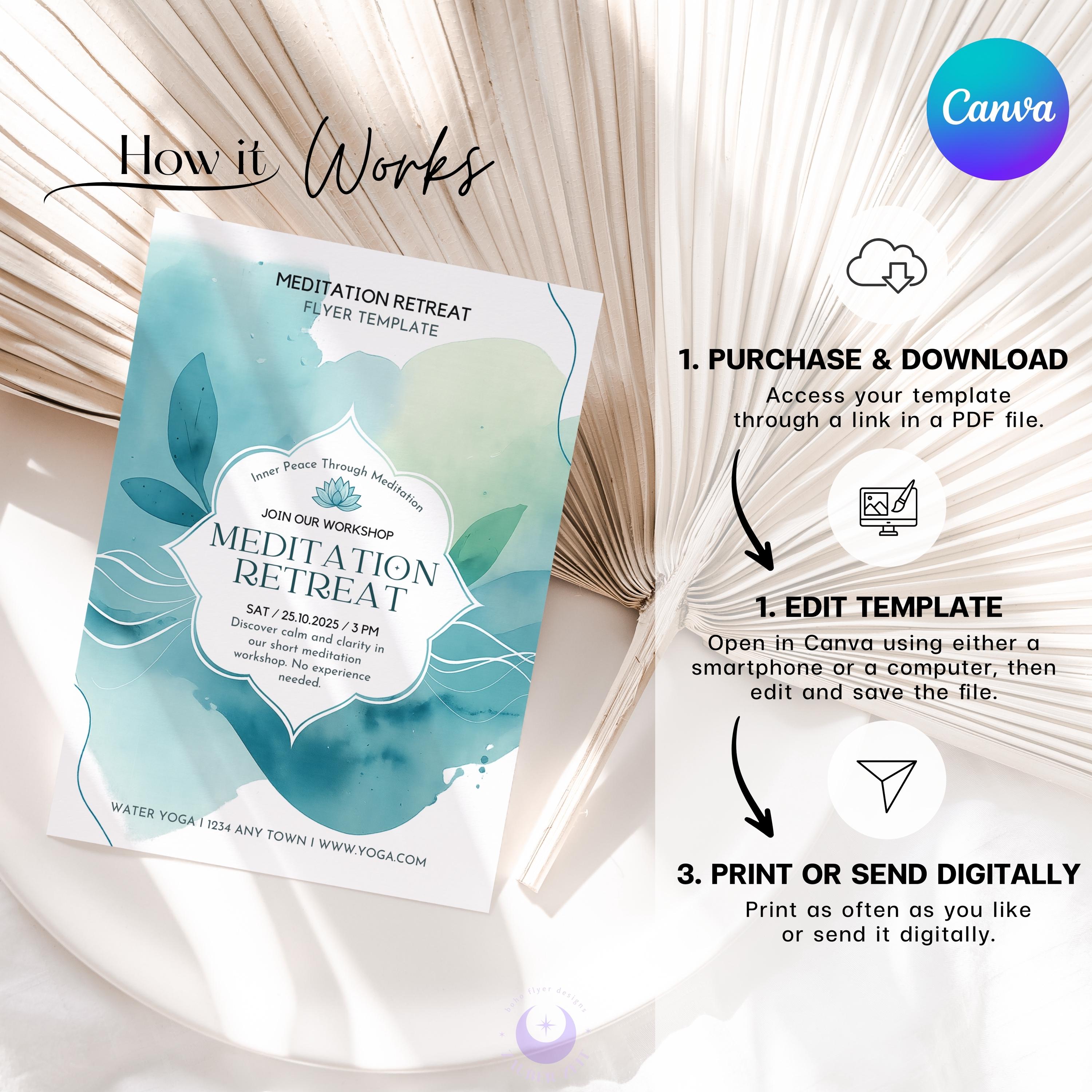 Editable Yoga Retreat Flyer Template Meditation and Wellness Event ...
