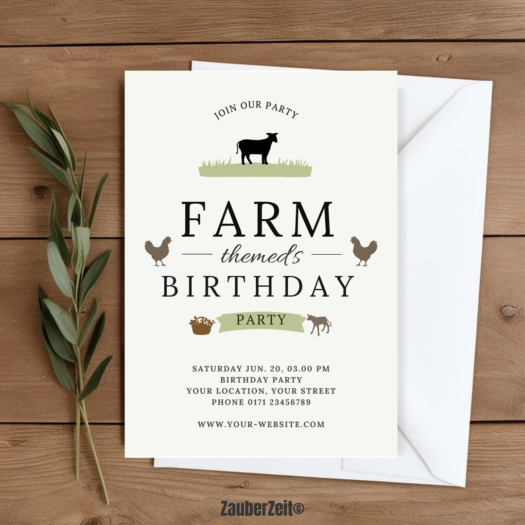 Editable Minimalist Farm Birthday Invitation Template Canva Rustic Farm ...